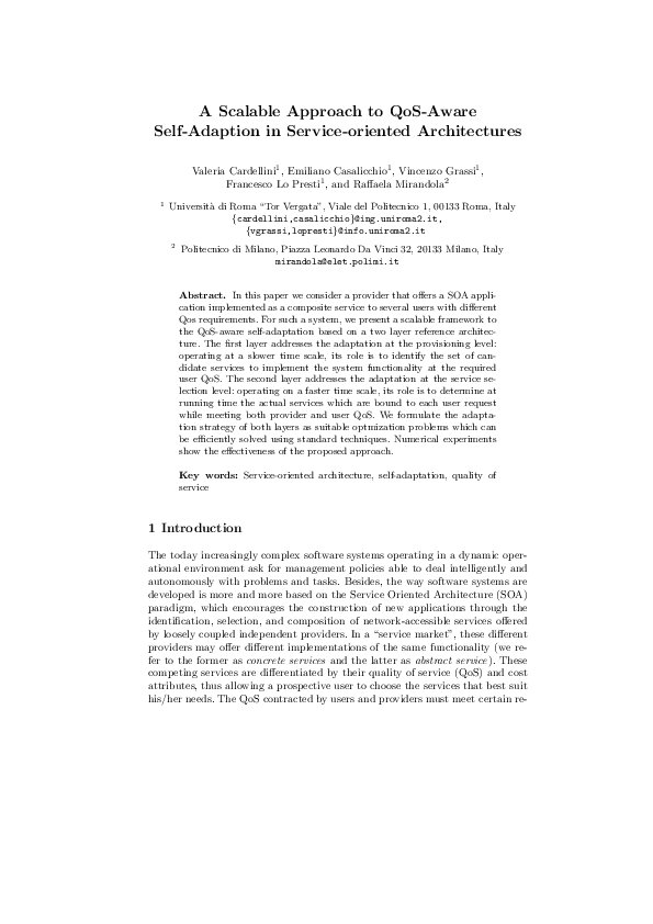 Pdf A Scalable Approach To Qos Aware Self Adaption In Service Oriented Architectures