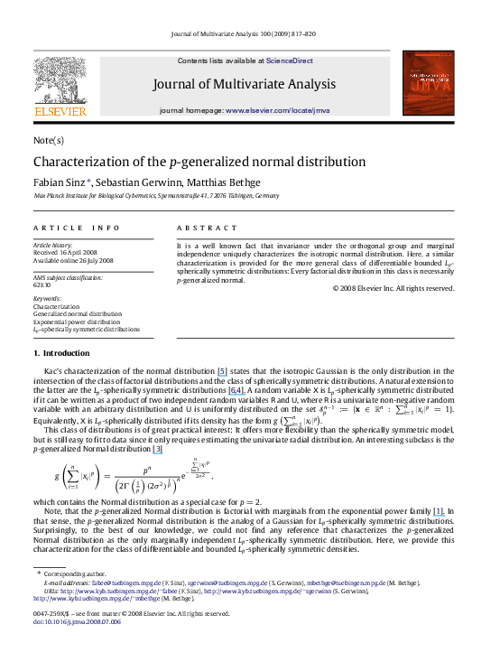 Pdf Characterization Of The P Generalized Normal Distribution