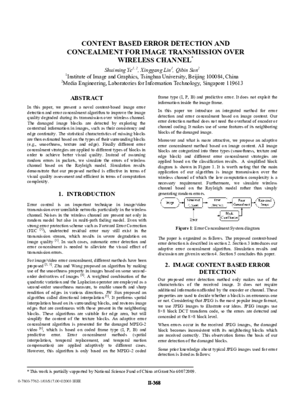 Pdf Content Based Error Detection And Concealment For Image