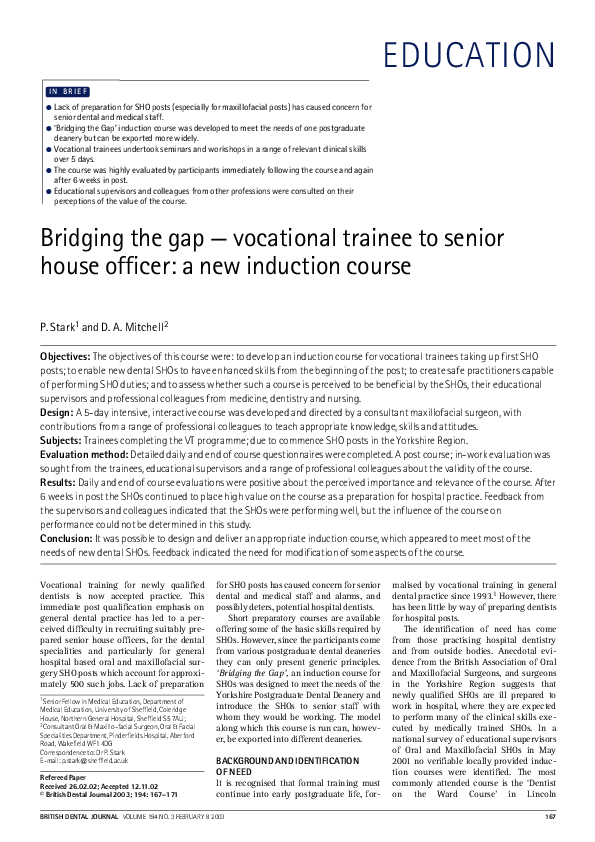 (PDF) Bridging the gap vocational trainee to senior house officer: a ...