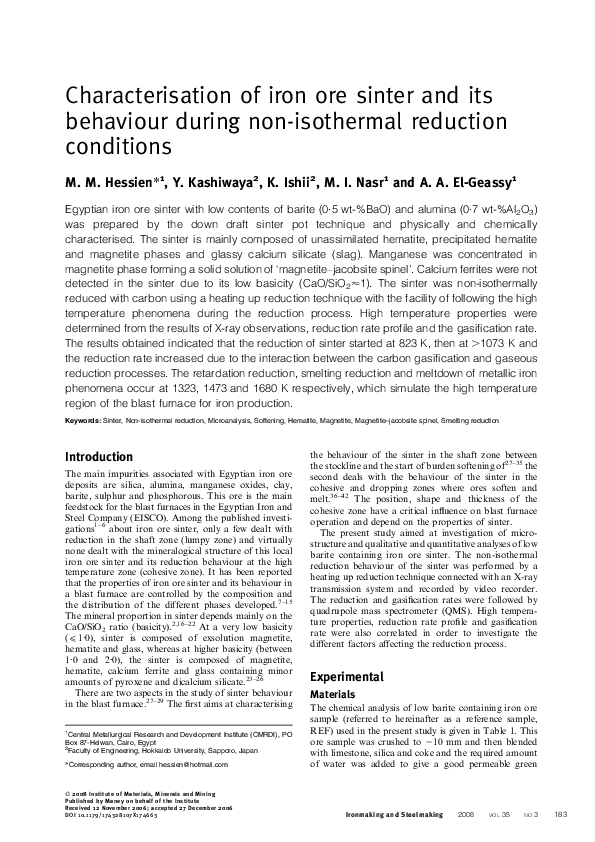 (PDF) Characterisation of iron ore sinter and its behaviour during non ...