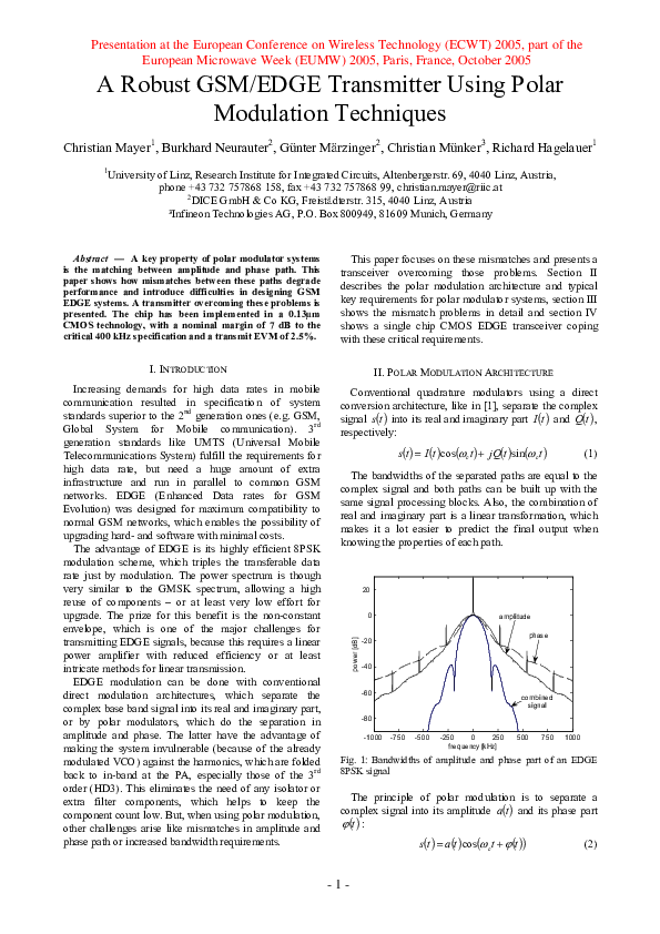 (PDF) A Robust GSM/EDGE Transmitter Using Polar Modulation Techniques