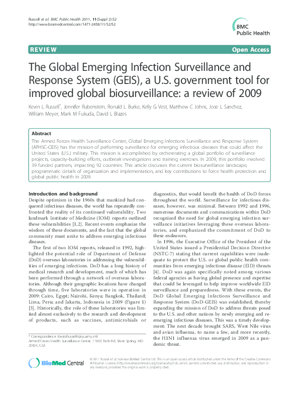 (PDF) The Global Emerging Infection Surveillance and Response System ...