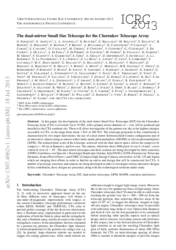 Pdf The Dual Mirror Small Size Telescope For The Cherenkov Telescope Array