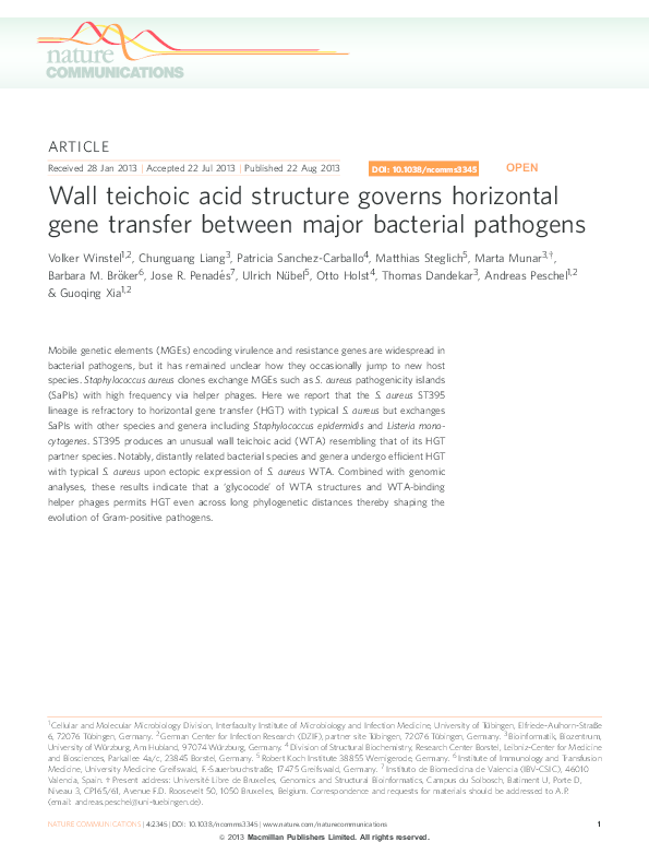 (PDF) Wall teichoic acid structure governs horizontal gene transfer ...