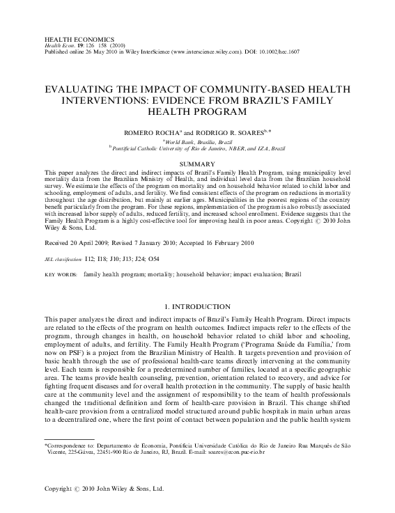 (PDF) EVALUATING THE IMPACT OF COMMUNITY-BASED HEALTH INTERVENTIONS ...
