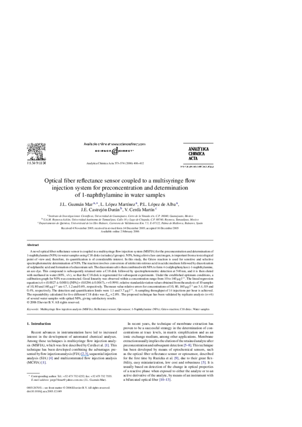 Pdf Multisyringe Flow Injection Analysis For Determination Of 1 Naphthylamine In Water Samples