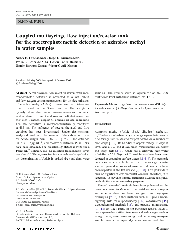 Pdf Coupled Multisyringe Flow Injection Reactor Tank For The Spectrophotometric Detection Of