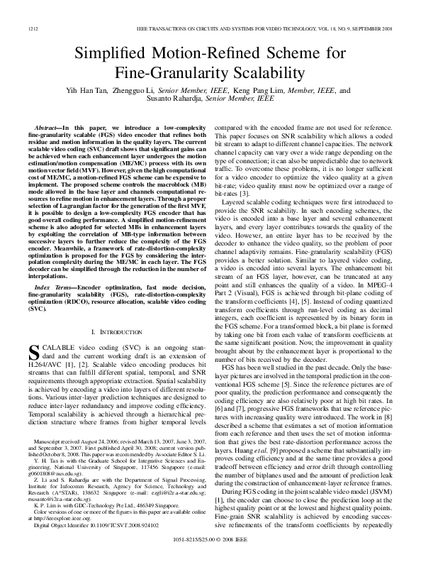Pdf Simplified Motion Refined Scheme For Fine Granularity Scalability