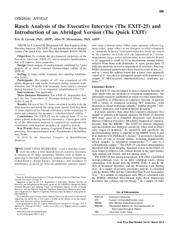 (PDF) Rasch Analysis of the Executive Interview (The EXIT-25) and ...