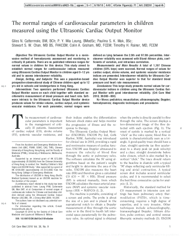 (PDF) The normal ranges of cardiovascular parameters in children ...