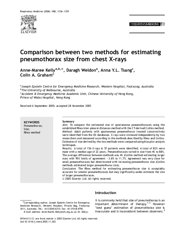 (PDF) Comparison between two methods for estimating pneumothorax size ...