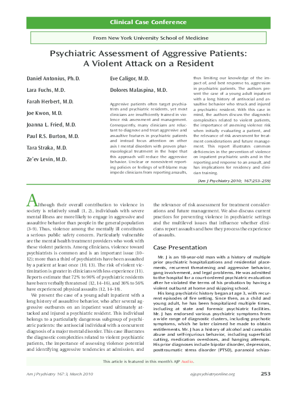 (PDF) Psychiatric Assessment of Aggressive Patients: A Violent Attack ...