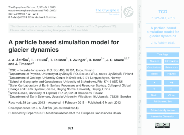 (PDF) A particle based simulation model for glacier dynamics
