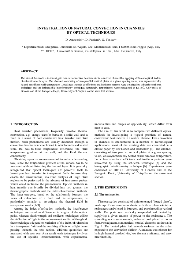 (PDF) Investigation of natural convection in channels by optical techniques