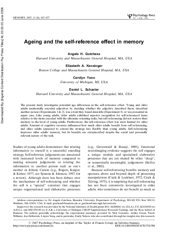 (PDF) Ageing and the self-reference effect in memory