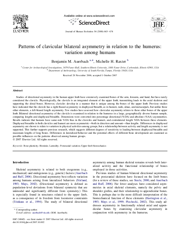 (PDF) Patterns of clavicular bilateral asymmetry in relation to the ...