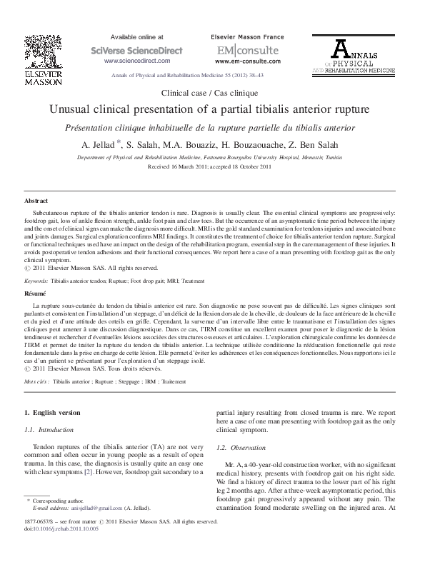 (PDF) Unusual clinical presentation of a partial tibialis anterior rupture