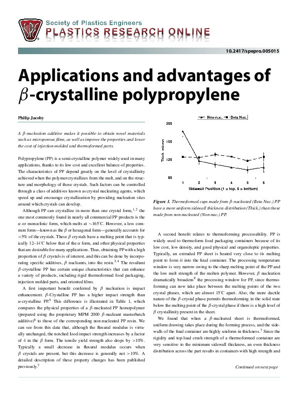 (PDF) Applications and advantages ofˇ- crystalline polypropylene