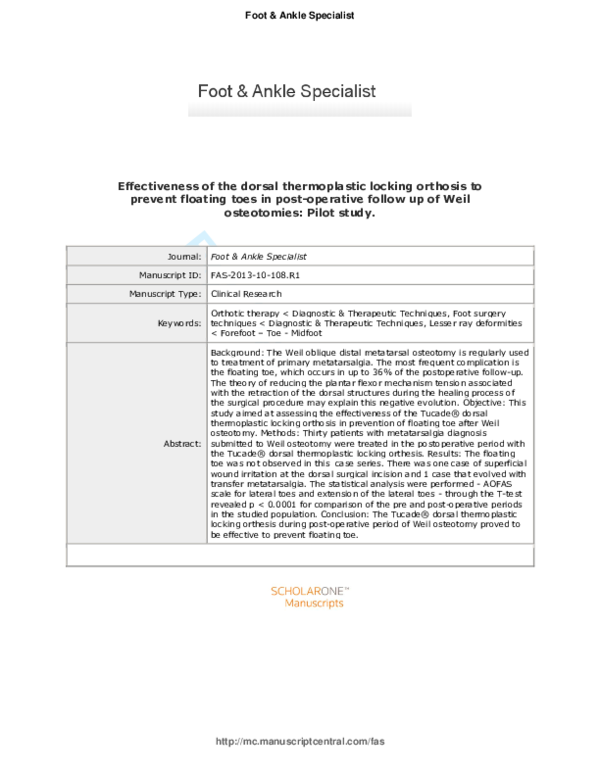 (PDF) Effectiveness of the Dorsal Thermoplastic Locking Orthosis to ...