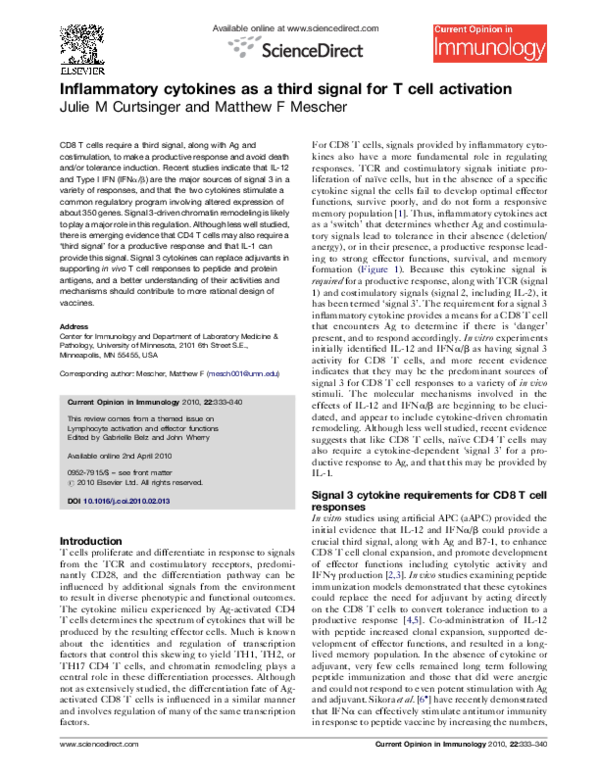 (PDF) Inflammatory cytokines as a third signal for T cell activation