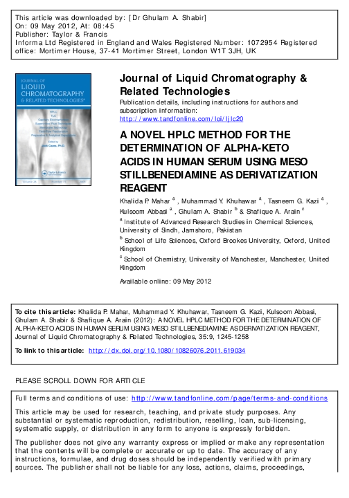 (PDF) A Novel HPLC Method for the Determination of Alpha-Keto Acids in ...