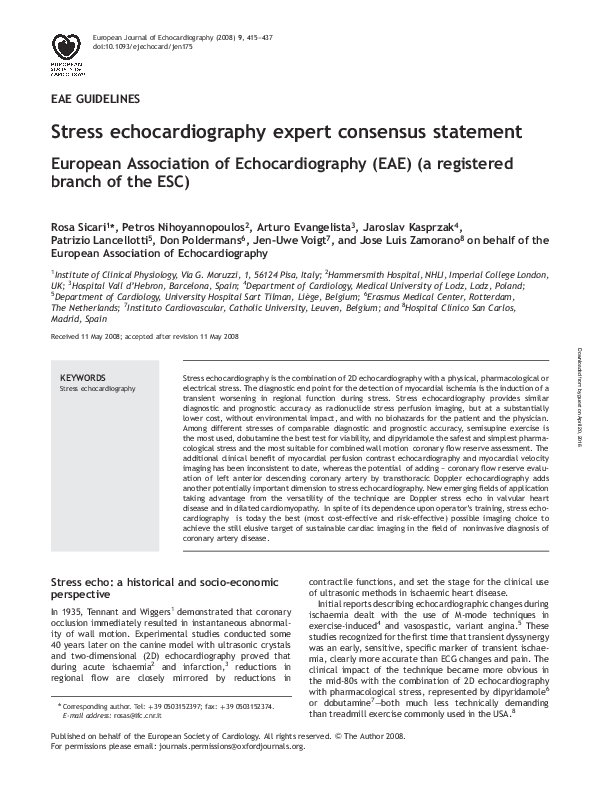 (PDF) Stress Echocardiography Expert Consensus Statement--Executive ...