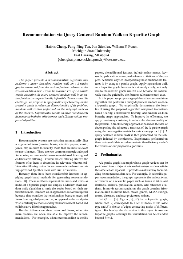 (PDF) Recommendation via Query Centered Random Walk on K-Partite Graph