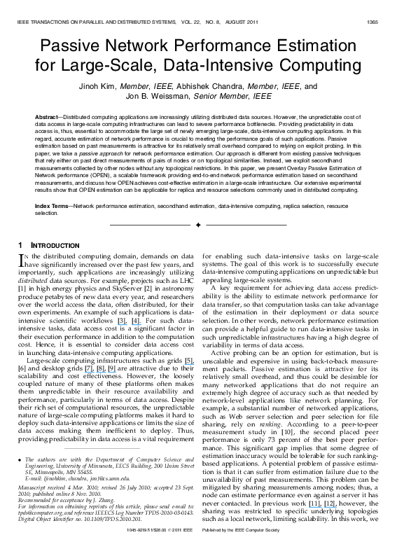 (PDF) Passive Network Performance Estimation for Large-Scale, Data-Intensive Computing | Jon ...