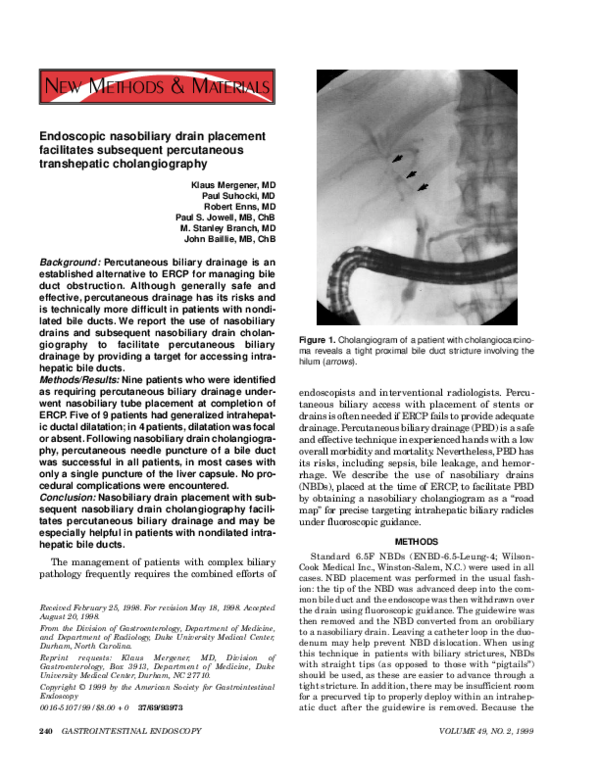(PDF) Endoscopic nasobiliary drain placement facilitates subsequent ...