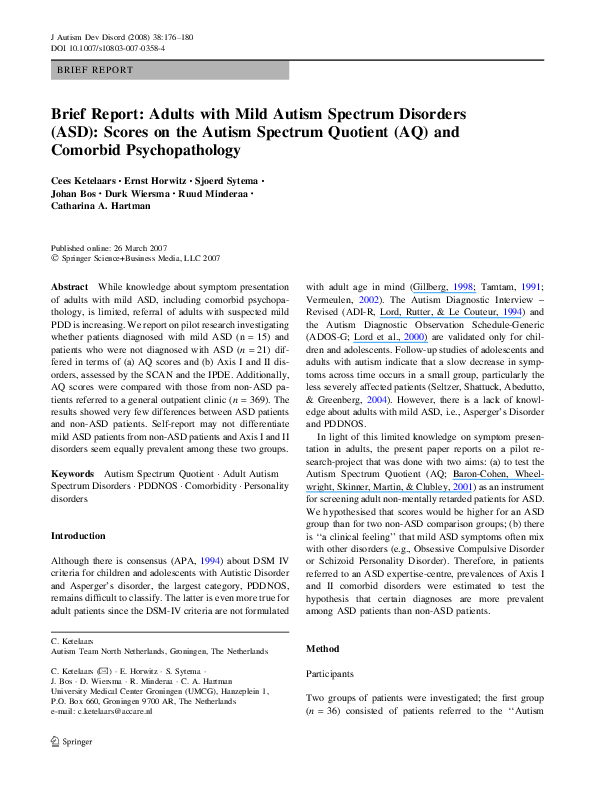(PDF) Mild ASD in Adults: AQ Scores & Psychopathology