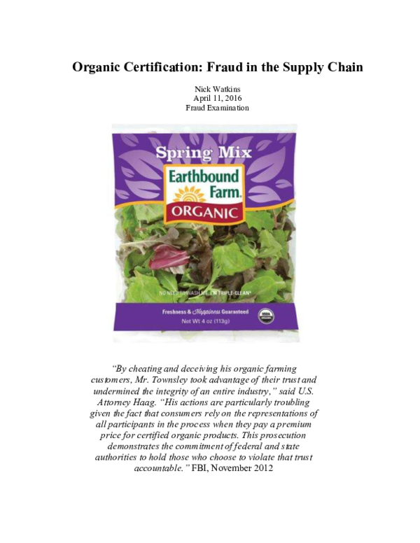 (PDF) Organic Certification: Fraud in the Supply Chain