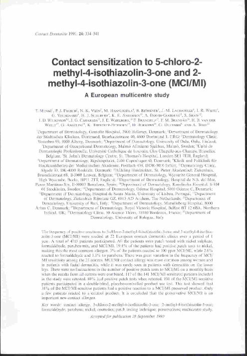 (PDF) Contact sensitization to 5-chloro-2-methyl-4-isothiazolin-3-one ...