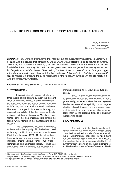(PDF) GENETIC EPIDEMIOLOGY OF LEPROSY AND MITSUDA REACTION
