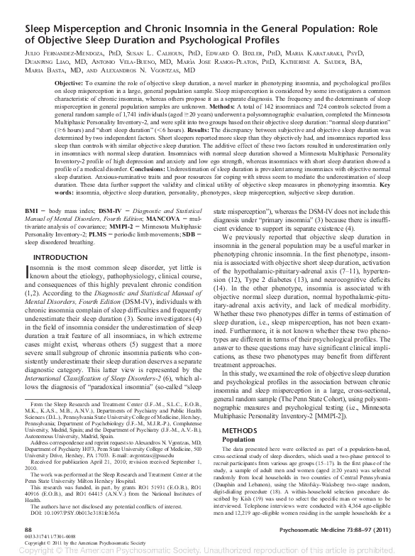 (PDF) Sleep Misperception and Chronic Insomnia in the General ...