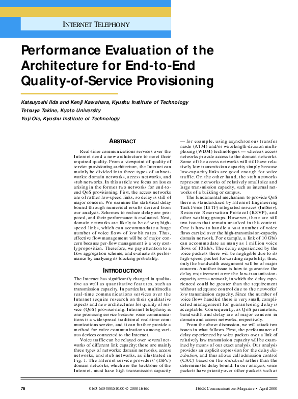 (PDF) Performance evaluation of the architecture for end-to-end quality-of-service provisioning