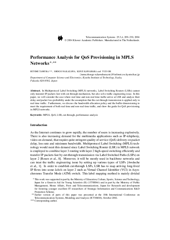 Pdf Performance Analysis For Qos Provisioning In Mpls Networks