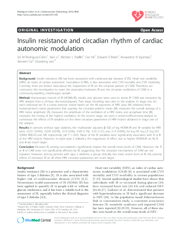(PDF) Insulin resistance and circadian rhythm of cardiac autonomic ...