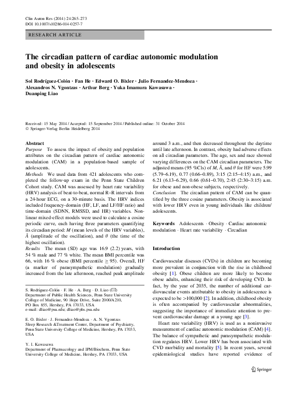 (PDF) The circadian pattern of cardiac autonomic modulation in a middle ...