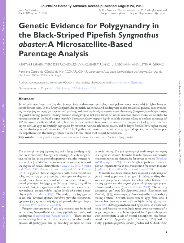 (PDF) Genetic Evidence for Polygynandry in the Black-Striped Pipefish ...