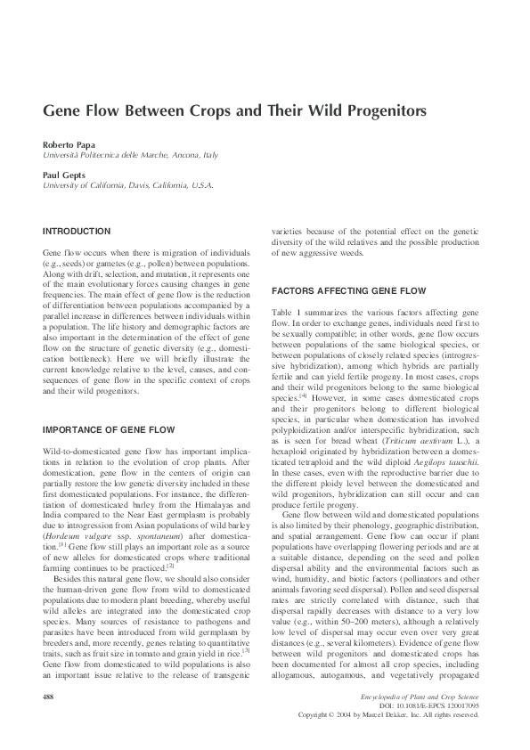 (PDF) Gene flow between crops and their wild progenitors