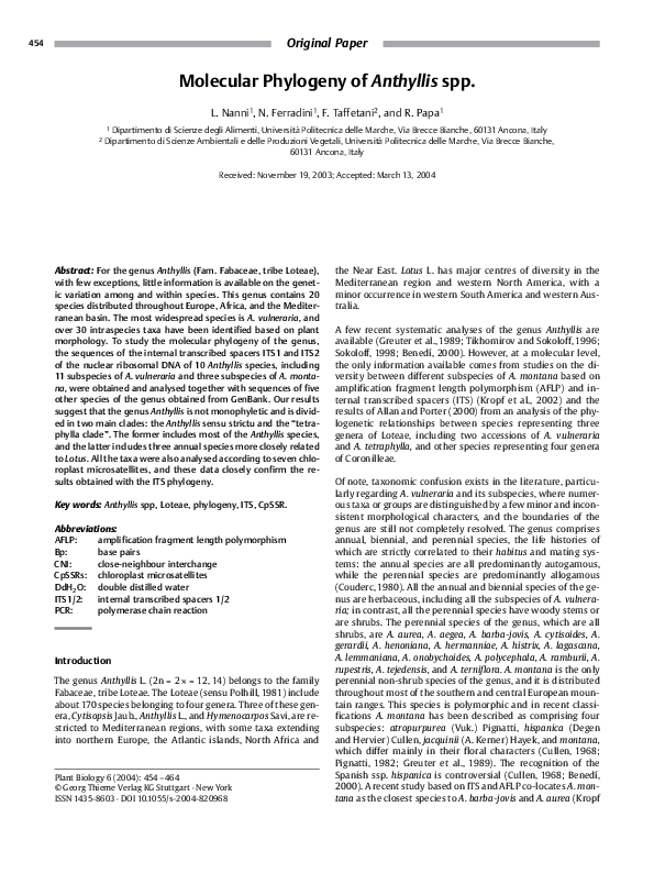 (PDF) Molecular Phylogeny of Anthyllis spp