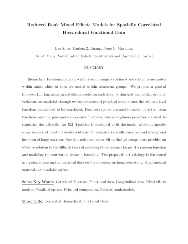 (PDF) Reduced Rank Mixed Effects Models for Spatially Correlated Hierarchical Functional Data