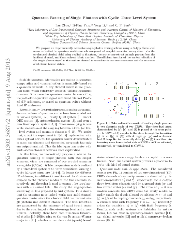 (PDF) Quantum Routing of Single Photons with Cyclic Three-Level System