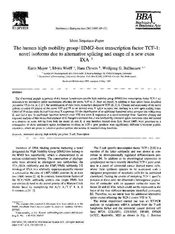 (PDF) The human high mobility group (HMG)-box transcription factor TCF ...