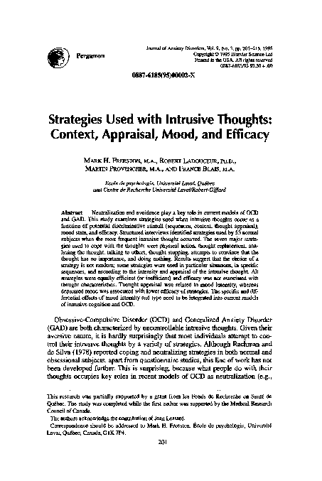 (PDF) Strategies used with intrusive thoughts: Context, appraisal, mood ...