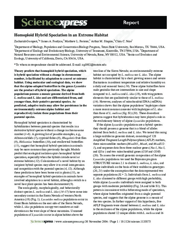 (PDF) Homoploid Hybrid Speciation in an Extreme Habitat