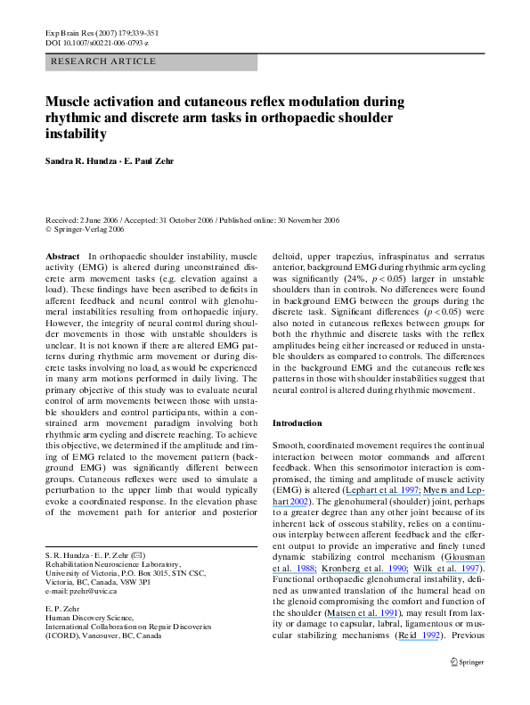 (PDF) Muscle activation and cutaneous reflex modulation during rhythmic ...