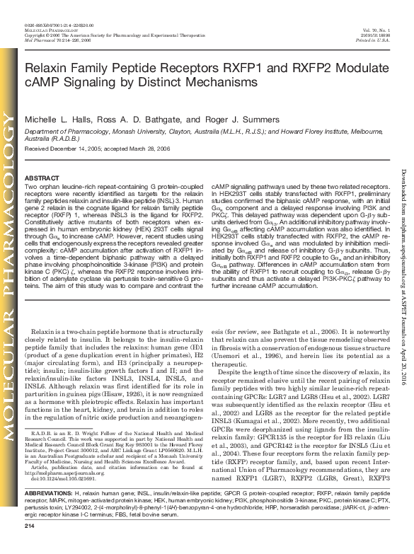 (PDF) Relaxin family peptide receptors, RXFP1 and RXFP2, modulate cAMP ...