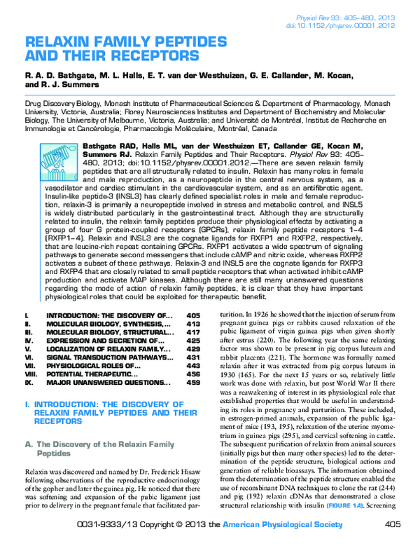 (PDF) Relaxin Family Peptides and Their Receptors